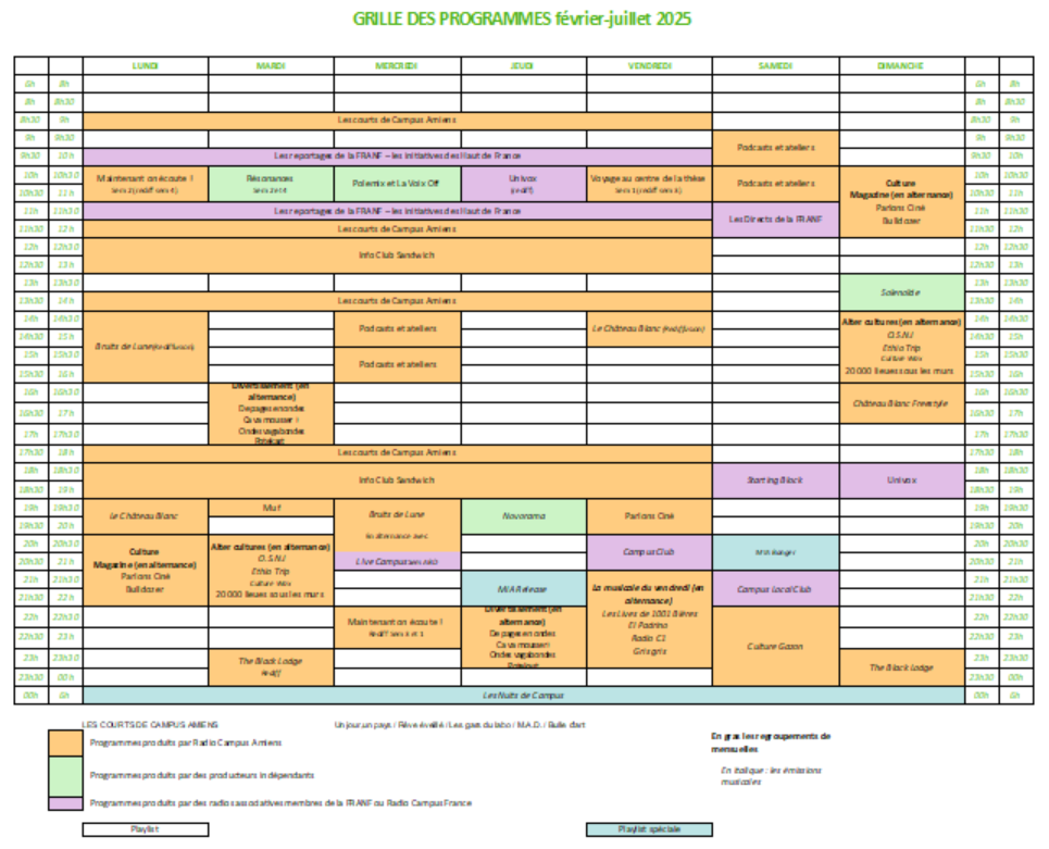 [GRILLE DE PROGRAMMATION] : Février - juillet 2025 - Radio Campus Amiens - 87.7 FM